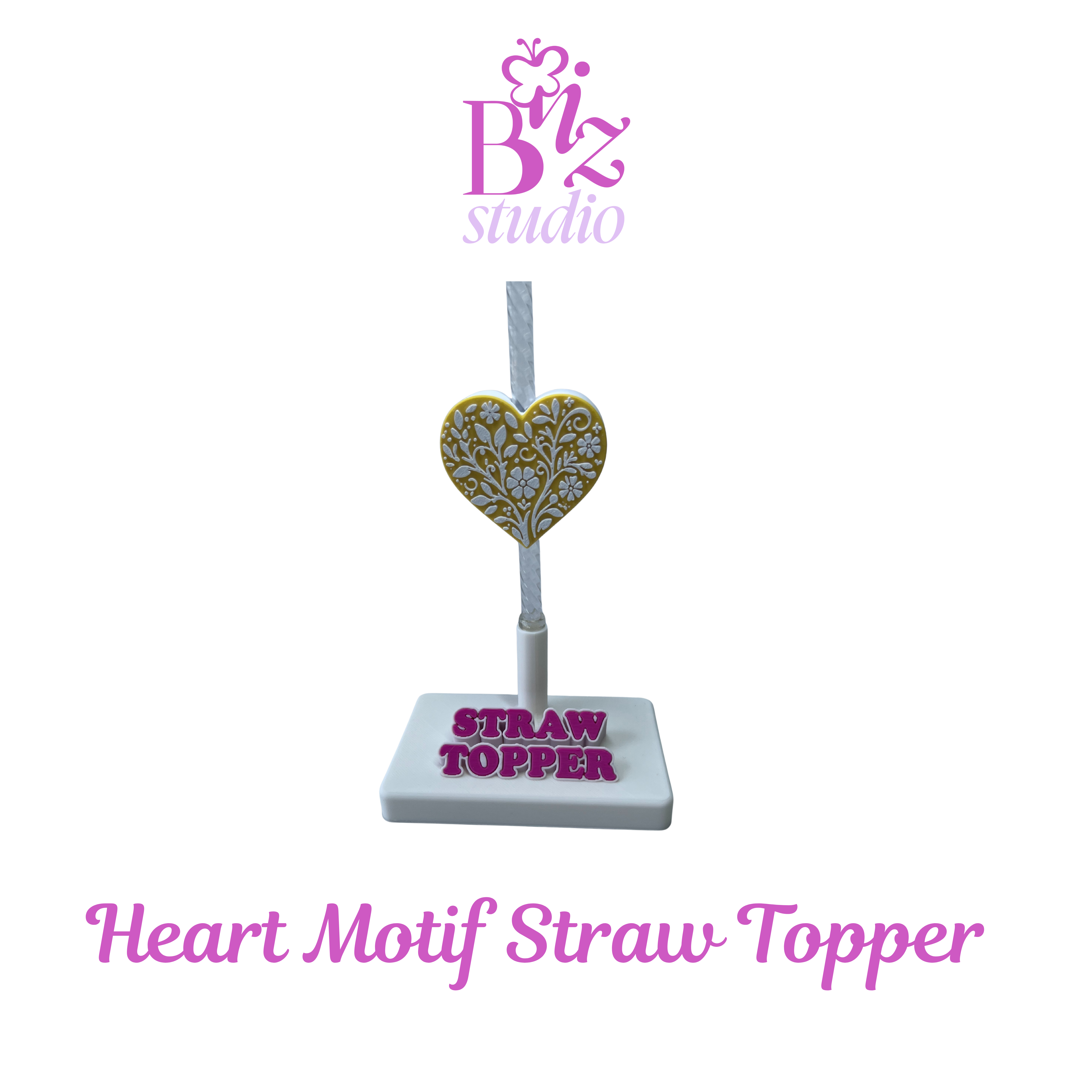 Heart Motif 3D Straw Topper – BlizStudioLLC
